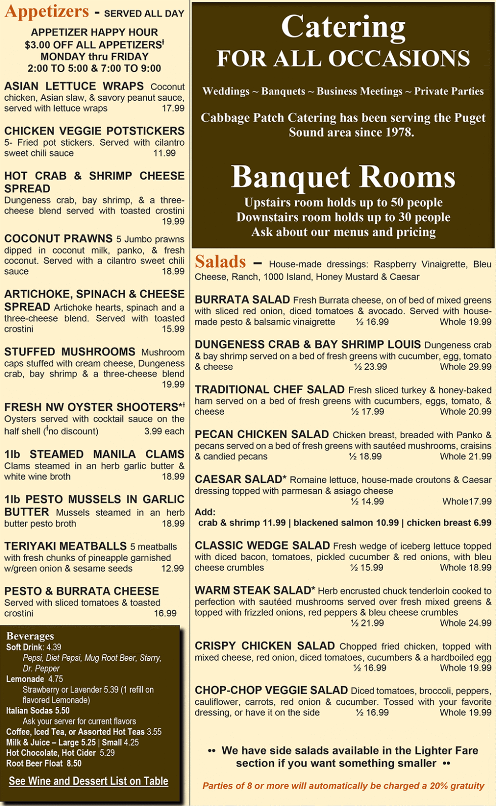 Cabbage Patch Menu | Cabbage Patch Restaurant